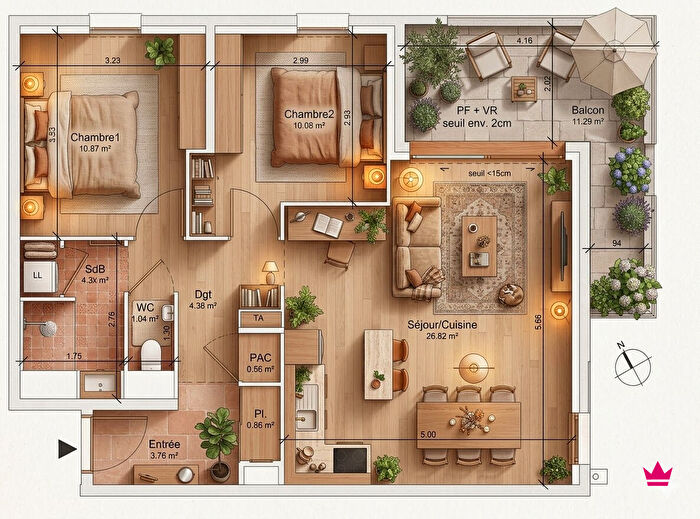 Appartement à vendre - Vif - 3 pièces - 2 chambres