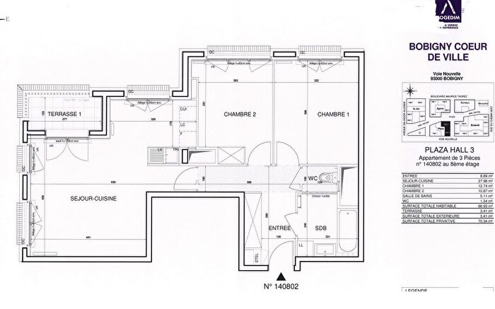 Appartement à louer - Bobigny, Centre-ville - 3 pièces - 2 chambres