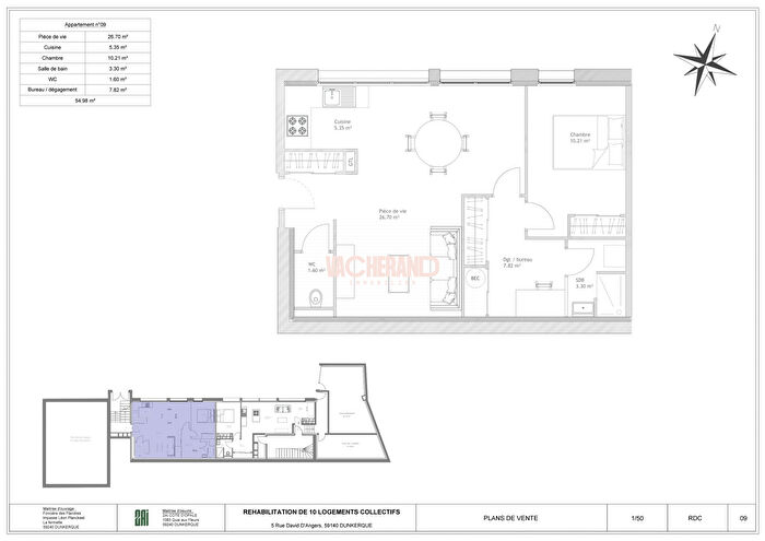 Appartement à vendre - Dunkerque - 3 pièces - 1 chambre