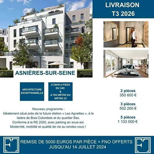 Appartement à vendre - Asnières-sur-Seine, Gresillons, Voltaire - 2 pièces - 1 chambre