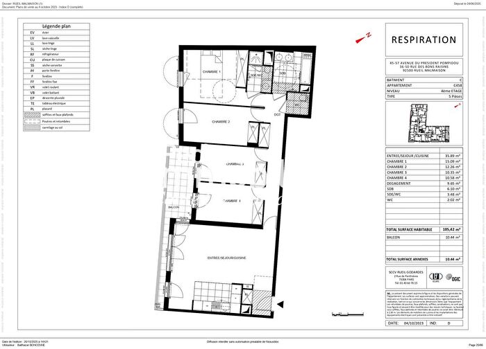 Appartement à vendre - Rueil-Malmaison, Plateau - 5 pièces - 4 chambres