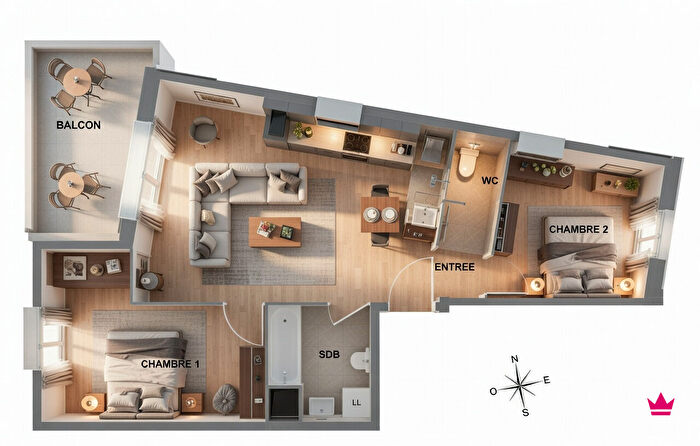 Appartement à vendre - Grenoble, Eaux-Claires, Mistral - 3 pièces - 2 chambres