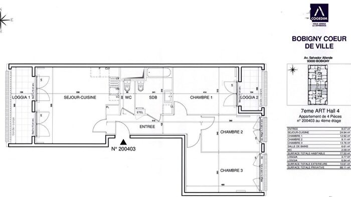 Appartement à louer - Bobigny, Centre-ville - 4 pièces - 3 chambres