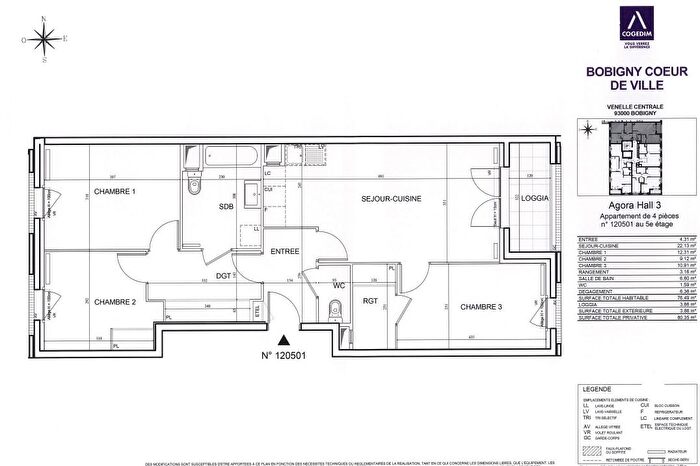 Appartement à louer - Bobigny, Centre-ville - 4 pièces - 3 chambres
