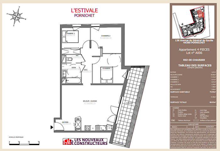 Appartement à vendre - Pornichet, Centre-ville, Gare, Gambetta - 4 pièces - 3 chambres