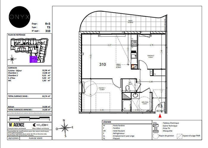 Appartement à vendre - Agde, La Ville - 3 pièces - 2 chambres