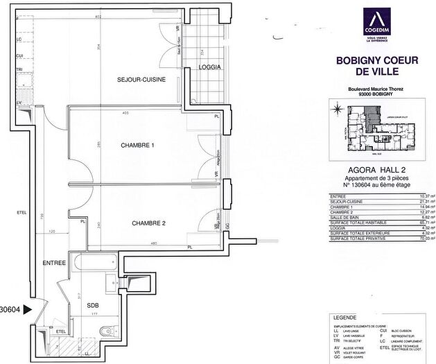 Appartement à louer - Bobigny, Centre-ville - 3 pièces - 2 chambres
