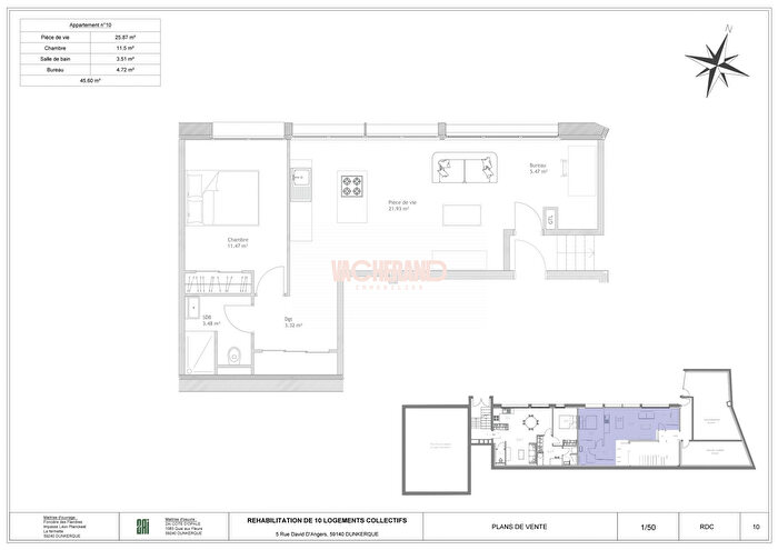 Appartement à vendre - Dunkerque - 2 pièces - 1 chambre