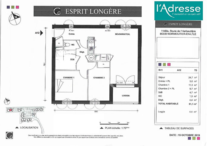 Appartement à louer - Noirmoutier-en-lîle, Luzay, La Houssinière, Marais - 3 pièces - 2 chambres