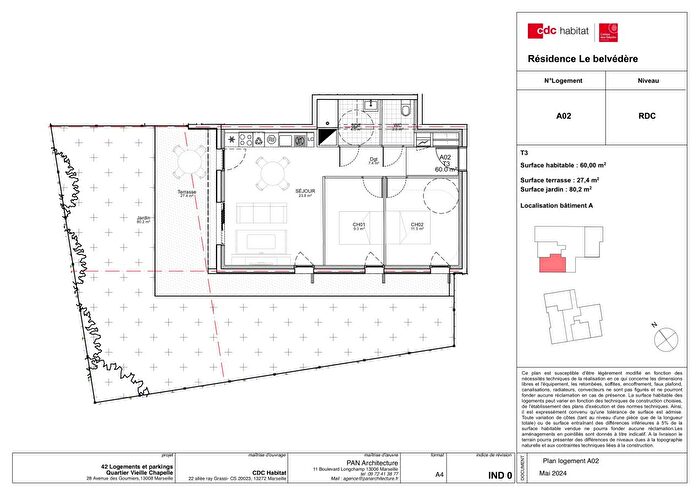 Appartement à louer - Marseille e , Vielle Chapelle - 3 pièces - 2 chambres