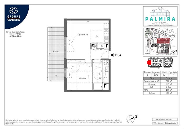 Appartement à louer - Les Sorinières - 2 pièces - 1 chambre