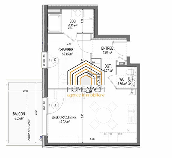 Appartement à vendre - Corbelin - 2 pièces - 1 chambre