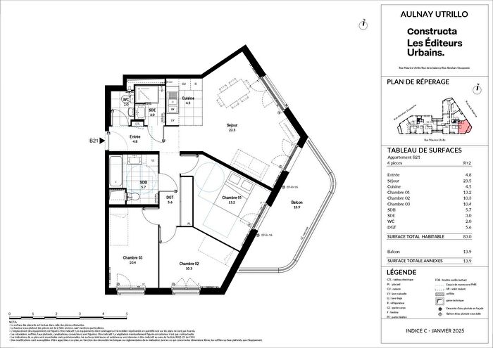 Appartement à louer - Aulnay-sous-Bois, Est Edgar Degas - 4 pièces - 3 chambres