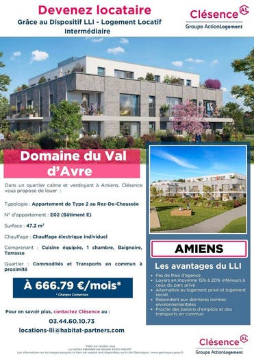 Appartement 2 pièces à Sud Est, Amiens, à louer
