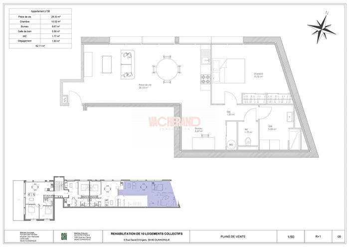 Appartement à vendre - Dunkerque - 3 pièces - 1 chambre