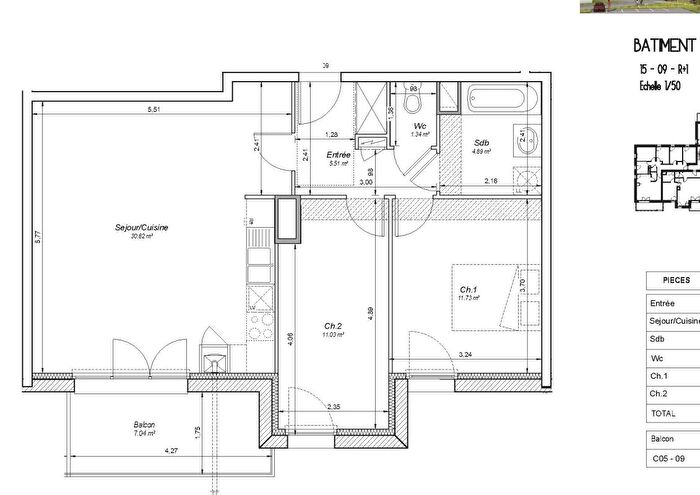 Appartement à vendre - Colmar, Saint-Joseph, Mittelhart - 3 pièces - 2 chambres