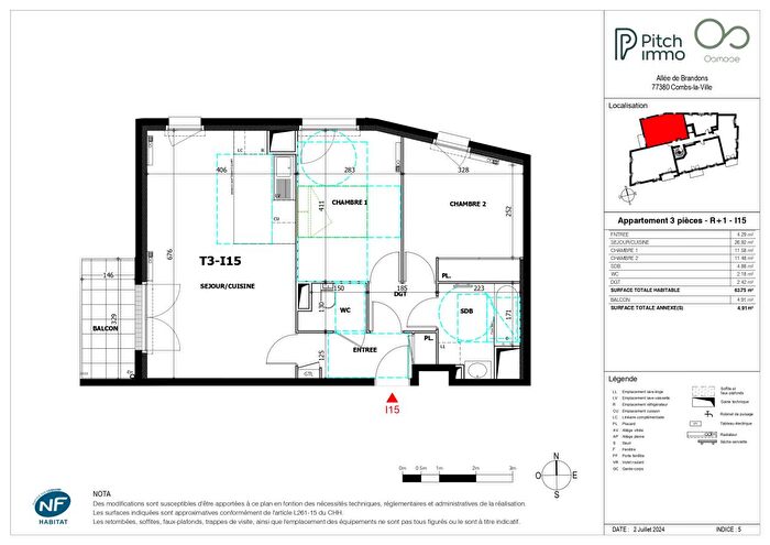 Appartement 3 pièces à Combs-la-Ville, République, à louer