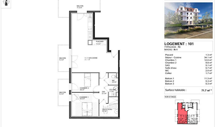 Appartement à vendre - Camiers - 3 pièces - 2 chambres