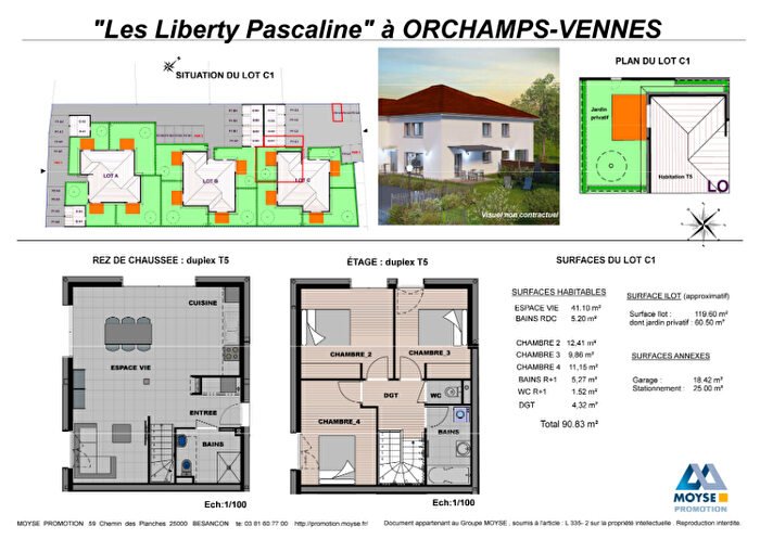 Appartement à vendre - Orchamps-Vennes - 5 pièces - 4 chambres