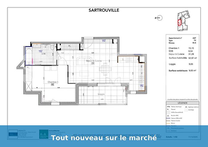 Appartement à louer - Sartrouville, Parc dactivités des Sureaux - 2 pièces - 1 chambre