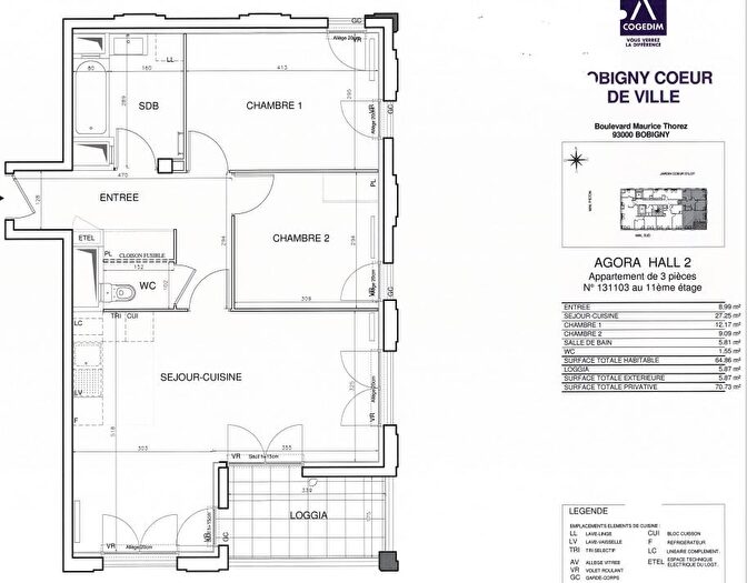 Appartement à louer - Bobigny, Centre-ville - 3 pièces - 2 chambres