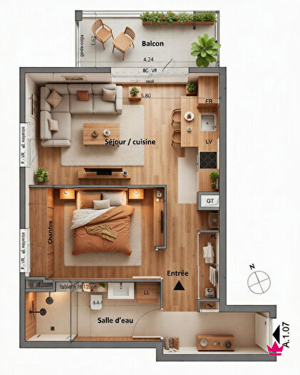 Appartement à vendre - Le Versoud - 2 pièces - 1 chambre