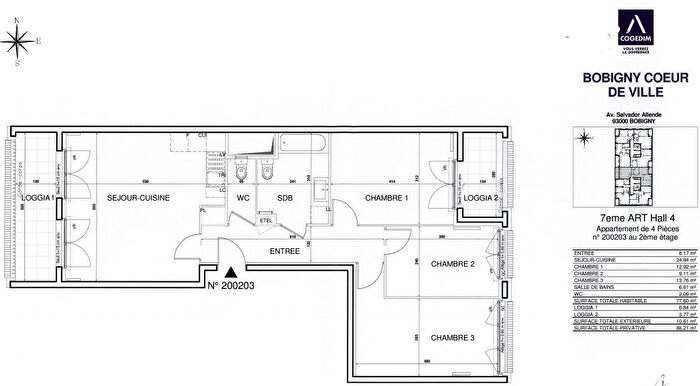 Appartement à louer - Bobigny, Centre-ville - 4 pièces - 3 chambres