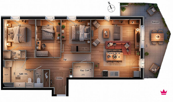 Appartement à vendre - Ville-la-Grand - 4 pièces - 3 chambres