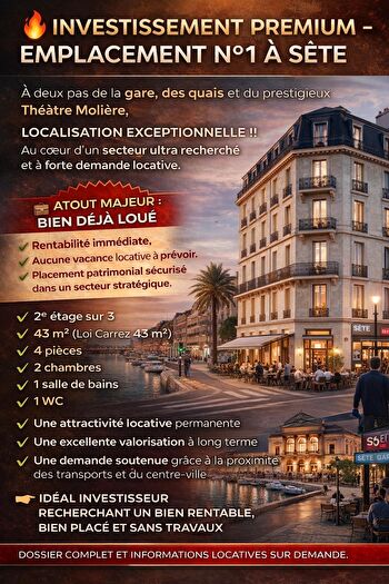 Appartement à vendre - Sète, Centre-ville - 4 pièces - 2 chambres