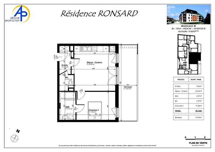 Appartement à vendre - Colmar, Centre-ville - 2 pièces - 1 chambre
