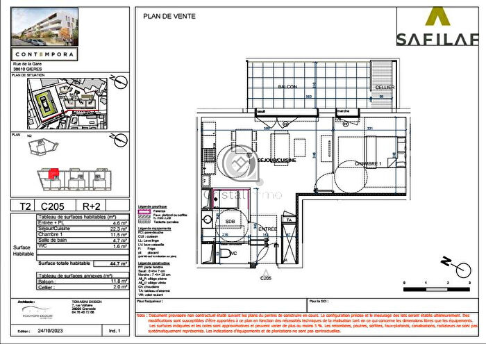 Appartement à louer - Gières - 2 pièces - 1 chambre