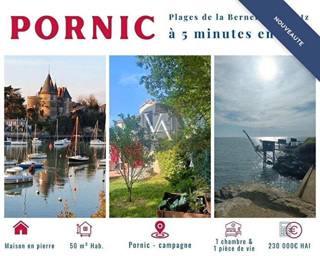 Maison à vendre - Pornic, Le Clion, La Corbinière, La Porcherie - 2 pièces - 1 chambre