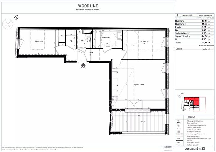 Appartement à vendre - Lyon e , Guillotière - 3 pièces - 2 chambres