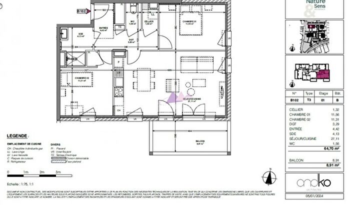 Appartement à vendre - Gap, Gap ville - 3 pièces