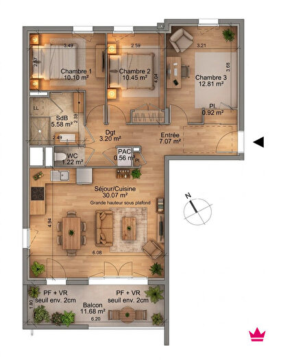 Appartement à vendre - Vif - 4 pièces - 3 chambres