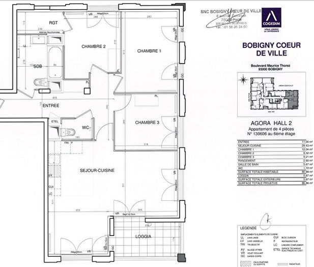 Appartement à louer - Bobigny, Centre-ville - 4 pièces - 3 chambres