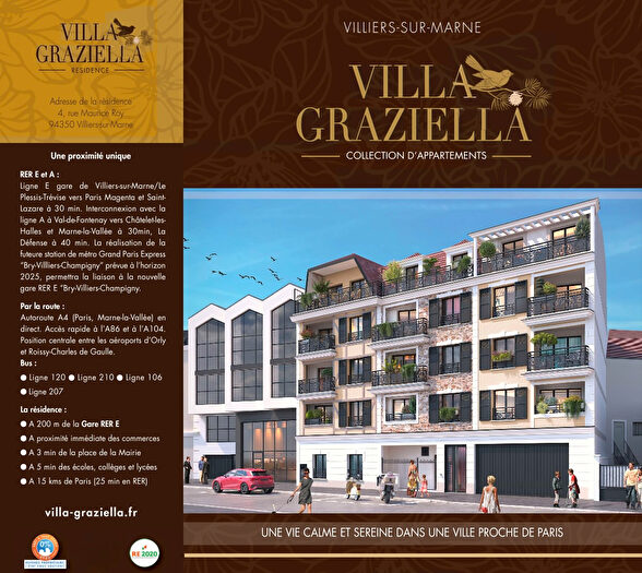 Appartement à vendre - Villiers-sur-Marne, Centre-ville - 3 pièces - 2 chambres