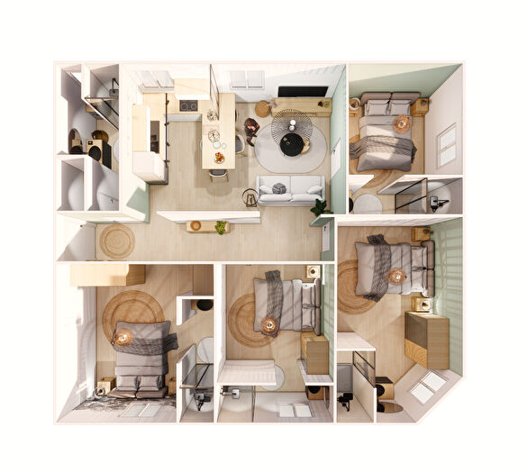 Appartement à vendre - Reims, Europe, Chemin Vert - 5 pièces - 3 chambres