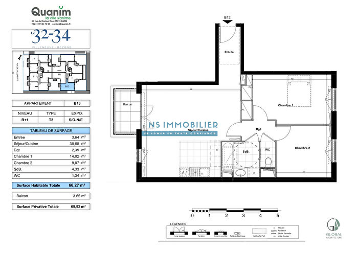 Appartement à vendre - Bezons, Centre-ville - 3 pièces - 2 chambres