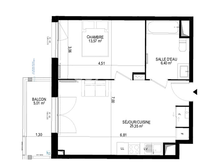 Appartement à vendre - Monteux - 2 pièces - 1 chambre