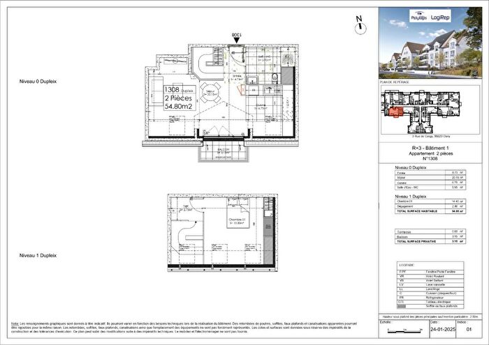 Appartement à louer - Osny, Vauvarois - 2 pièces - 1 chambre