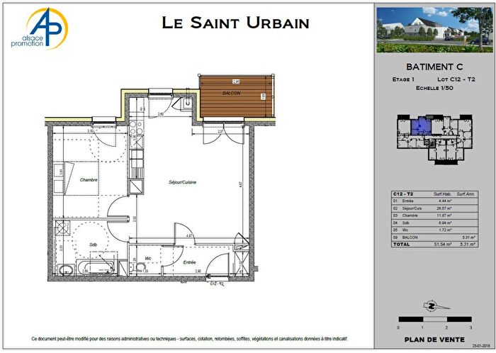 Appartement à louer - Colmar, Saint-Vincent - 2 pièces - 1 chambre