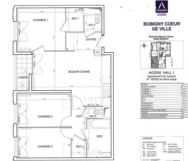 Appartement à louer - Bobigny, Centre-ville - 4 pièces - 3 chambres
