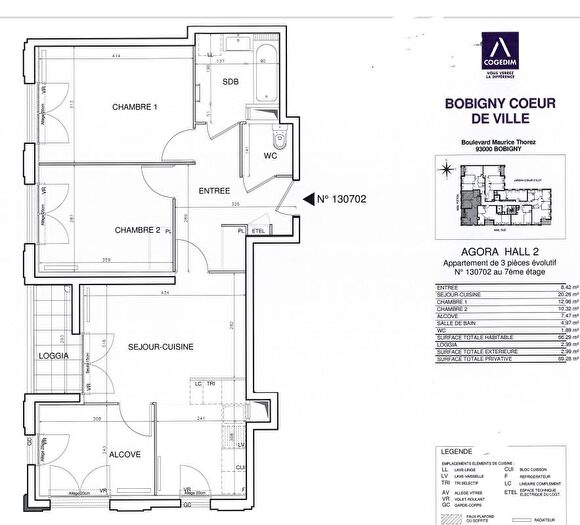 Appartement à louer - Bobigny, Centre-ville - 3 pièces - 2 chambres