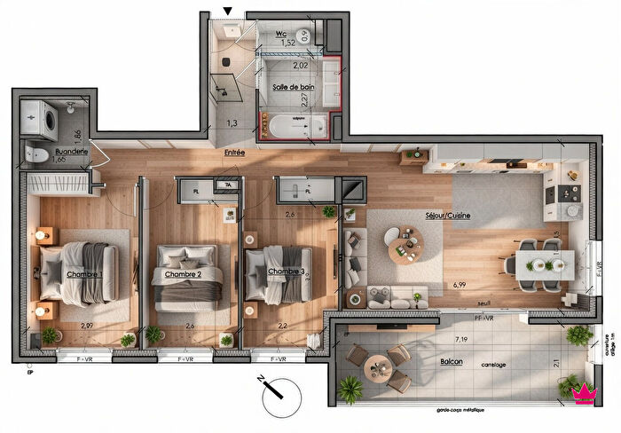 Appartement à vendre - Montbonnot-Saint-Martin - 4 pièces - 3 chambres