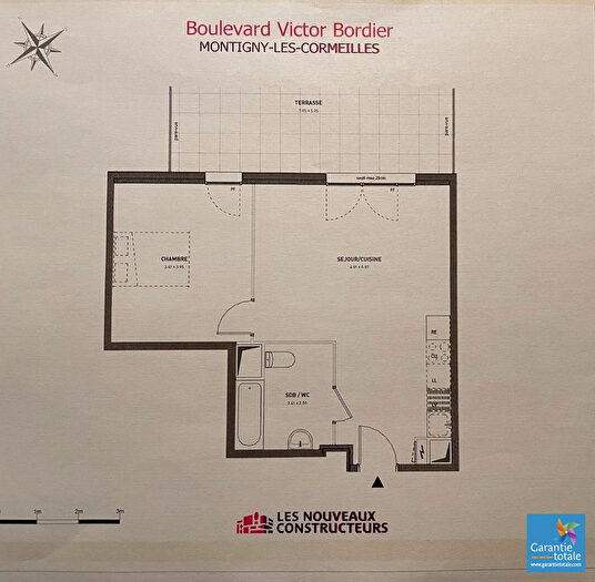 Appartement à louer - Montigny-lès-Cormeilles - 2 pièces - 1 chambre