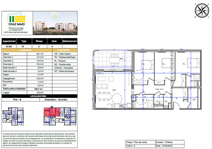 Appartement à vendre - Le Coteau - 4 pièces - 3 chambres