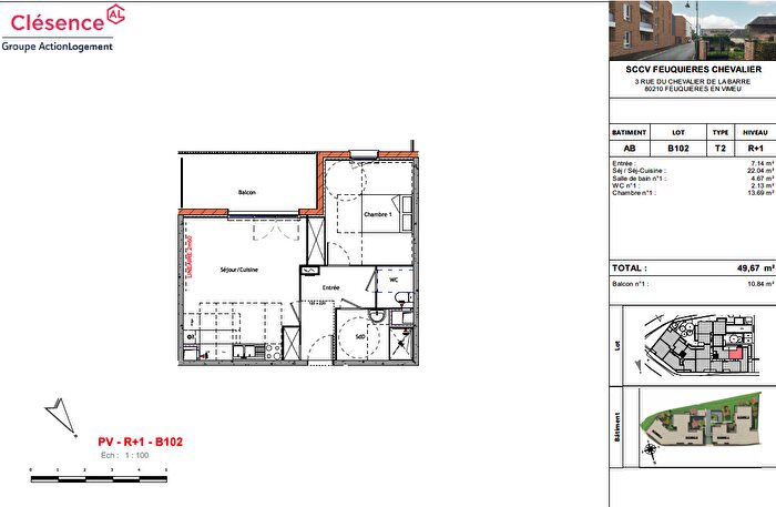 Appartement à louer - Feuquières-en-Vimeu - 2 pièces - 1 chambre