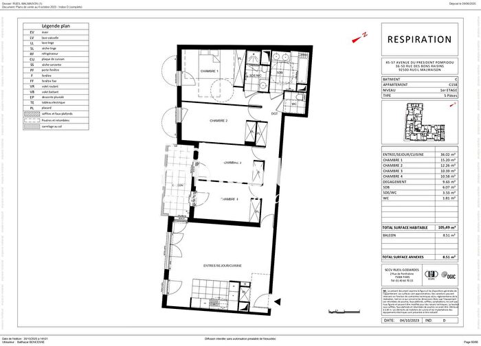 Appartement à vendre - Rueil-Malmaison, Plateau - 5 pièces - 4 chambres