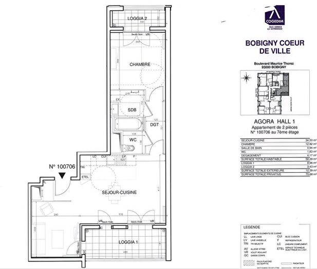 Appartement à louer - Bobigny, Centre-ville - 2 pièces - 1 chambre